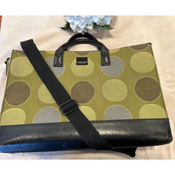 ACME | Bags | Acme Made Trademark Green Polka Dot Computer Bag Laptop ...